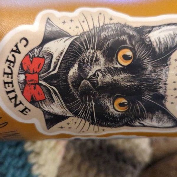 Caffeine Cat Sticker, Black Cat Sticker, Caffeine Sticker, Funny Cat ...