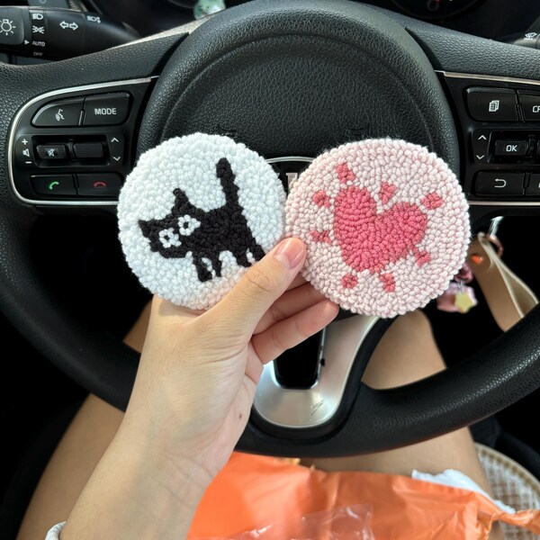 Pink Bow Coaster, Cherry Punch Needle Coaster,cherry and Bowl Mug Rugs ...