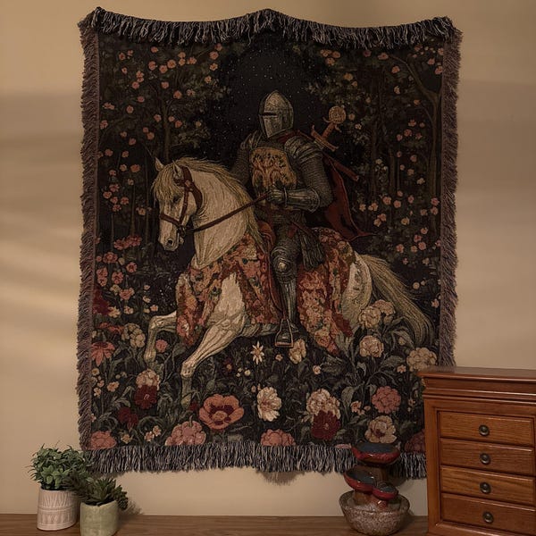 Medieval Woven Blanket, Knight Tapestry, Dark Academia Fantasy Gothic ...