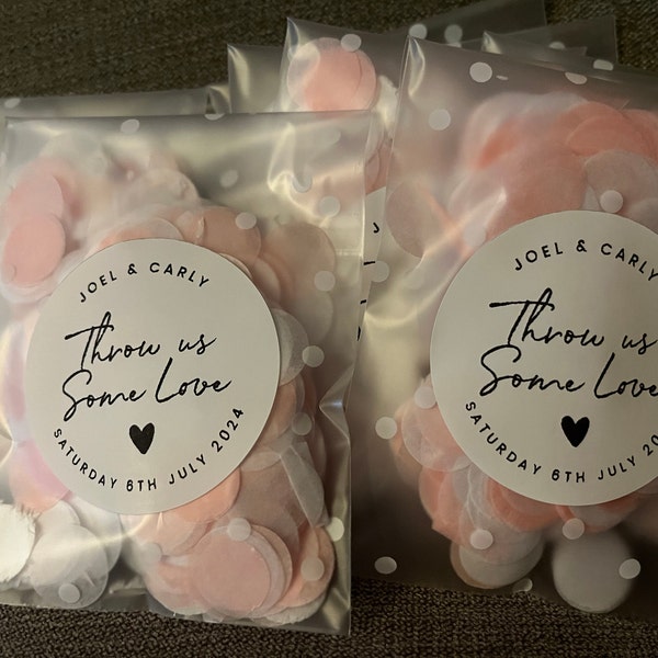 Wedding Confetti Bag Personalised Stickers, Throw Us Some Love Confetti ...