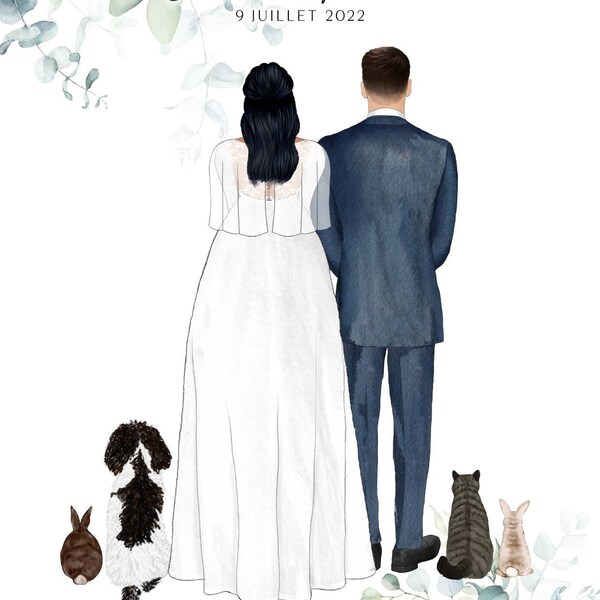 Personalised Wedding Print Dog, Wedding Print Gift, Wedding Gift, Bride ...