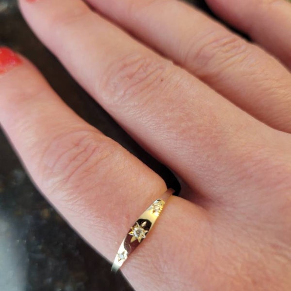 Star Setting Diamond Stacking Ring / 14k Gold Dainty Delicate Minimal ...