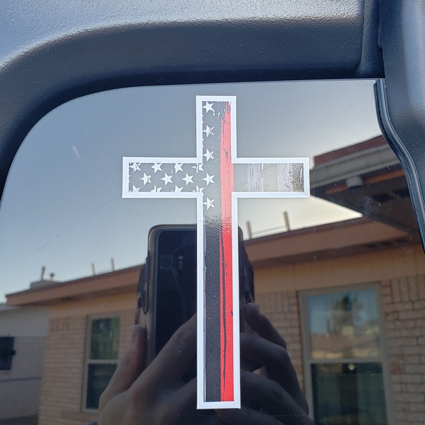 Thin Red Line Firefighter Cross Vehicle Decal. Vinyl Decal. Firefighter ...