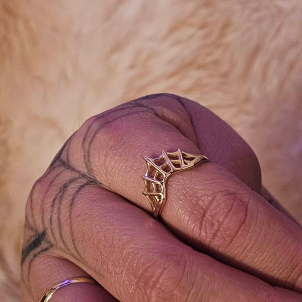 14K Gold Arched Web Ring-solid Gold Web Ring-gothic Rings-spider Web Ring-gifts for Her-gold ...