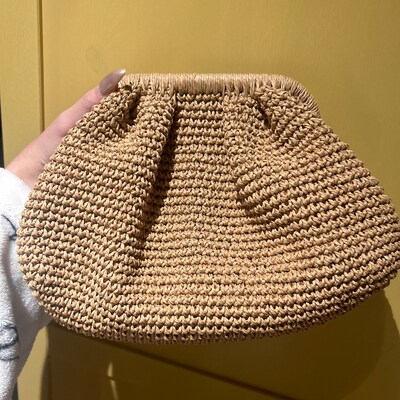 Small Raffia Beige Clutch Bag for Women Straw Knitted Raffia Bag Pouch ...