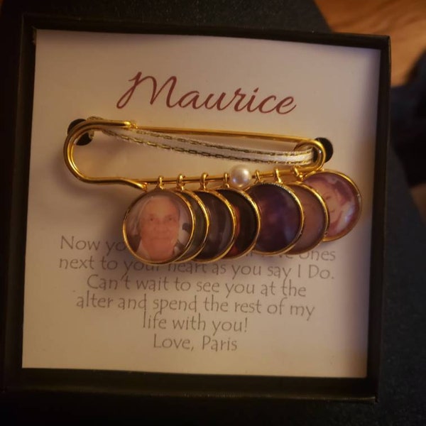 Groom Memory Pin, Boutonniere Charm, Bridal Bouquet Charm, Custom Photo ...