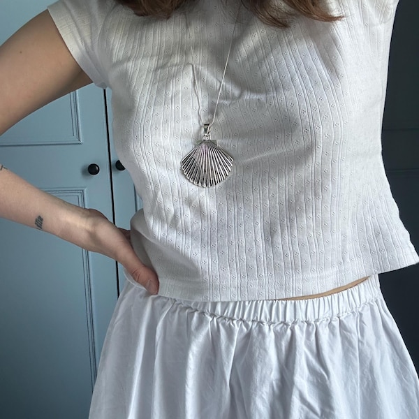 Silver Large Shell Pendant Necklace - Etsy