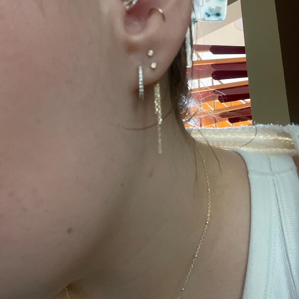 14K Solid Gold Double/single Chain Drape Internally Threaded Stud ...