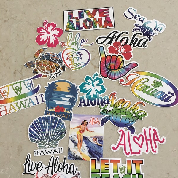 Aloha Sticker Pack - Surf Hawaii Aloha Shaka Ohana Islands Waves Sea ...