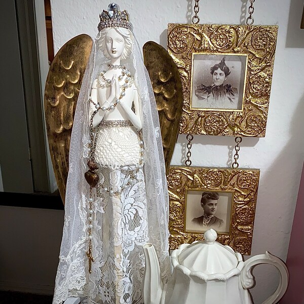 Angelic Sad Cherub Statue Shabby Chic Glamour French Angel Crowned ...