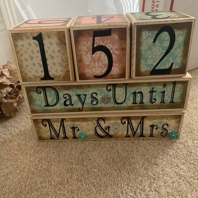 Wedding Countdown Blocks, Personalized Wedding Countdown Blocks, Bridal Shower Gift includes 4 ...