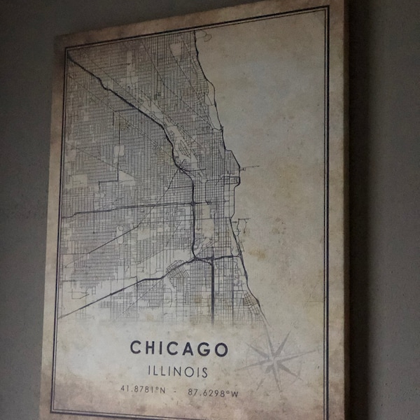 Chicago Vintage Map Print | Chicago Map | Illinois Map Art | Chicago ...