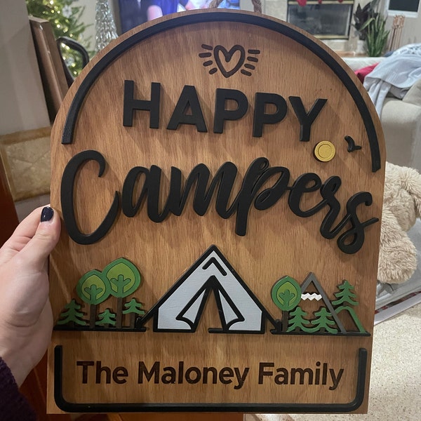 Happy Campers Personalized Welcome Sign | Camper Door Hanger | Wooden ...