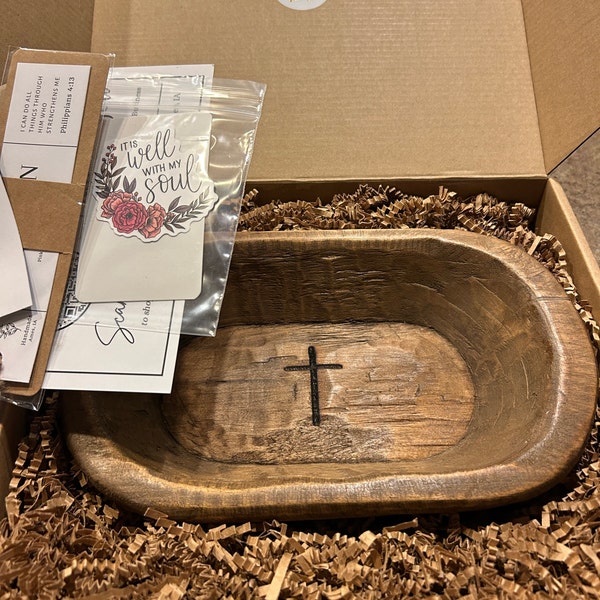 Hand Carved Wood Prayer Bowl With Cross and Scripture Cards - Etsy