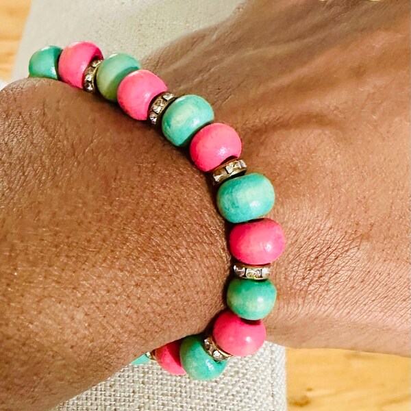 Beaded Elastic Bracelets (5 Colors) With Gold Accent Spheres - Etsy