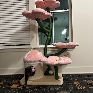 Wood Floral Cat Tree Tower, Wooden Cat Tower, Modern Cat Climbing Tree ...
