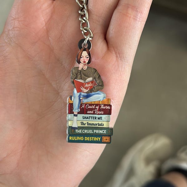 Personalized Girl Reading Book Acrylic Flat Keychain, Custom Book ...