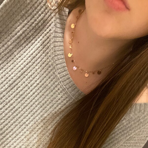 Coin Drop Necklace, Disc Dangle, Coin Gold Necklace, Minimalist ...
