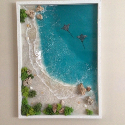 Large Ocean Themed Resin Wall Art, 3D Realistic Epoxy Wave, Ocean ...