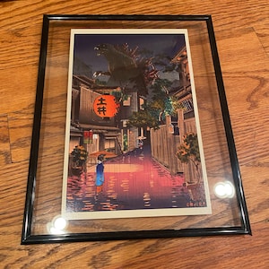 Godzilla Temple Japanese Woodblock Print - Etsy