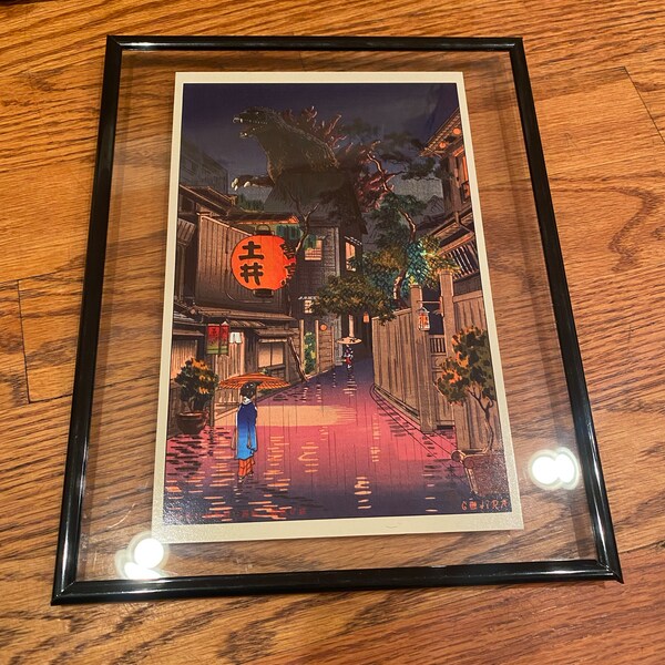 Godzilla Temple Japanese Woodblock Print - Etsy