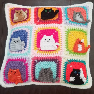 Many Cats Square ENGLISH Crochet Pattern PDF Granny Square Afghan Block ...