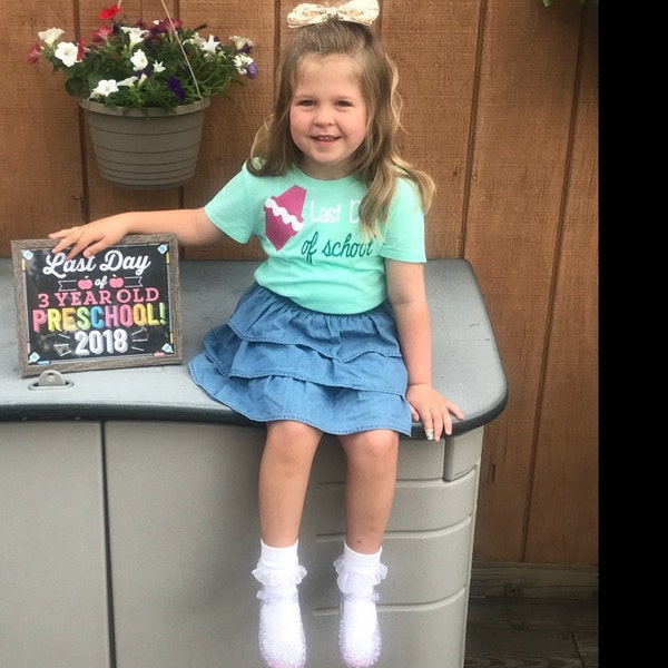 Girl Last Day of 3 Year Old Preschool Sign Last Day of Preschool ...