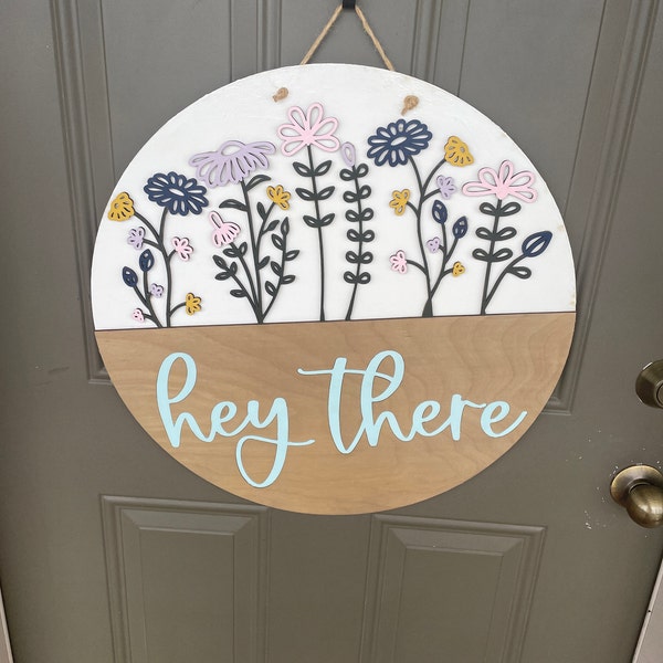 Hey There Flower Door Hanger | Spring Boho Porch Decor | Spring Flowers ...