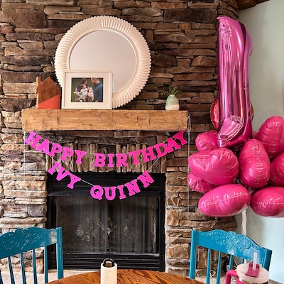 Fuchsia Happy Birthday Banner, Bold Serif Font, Hot Pink Banner, Hot ...