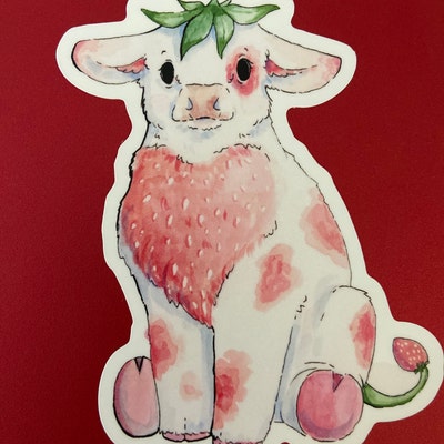 Strawberry Cow Sticker - Etsy