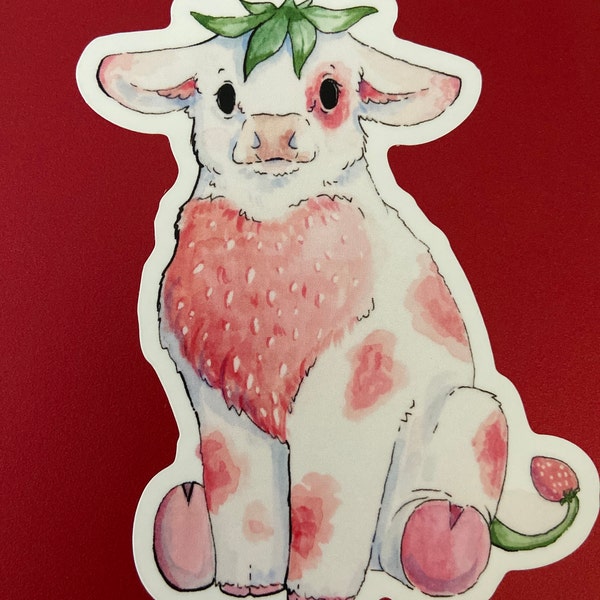 Strawberry Cow Sticker - Etsy