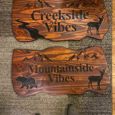 Outdoor Carved Sign Custom Wooden Carved Cabin Sign Pine Trees Camp ...