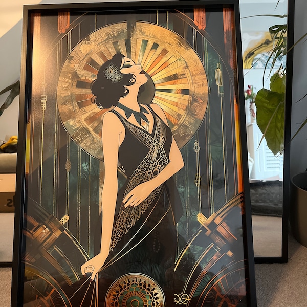 Vintage Style Dressing Room 1920 Gold Teal Emerald Decor, Art Deco Lady ...