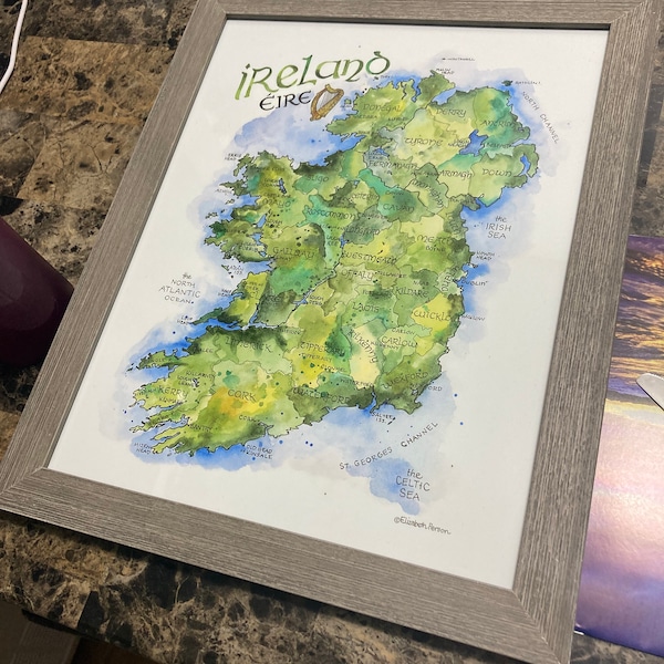 Ireland Map Watercolor Illustration Country of Ireland Irish County ...