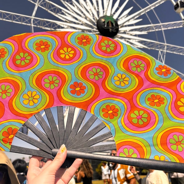 Groovy Disco Fan / Large Fan / Rave Accessories / Hand Fan / Rave Hand Fan / Clacking Fan / EDM ...