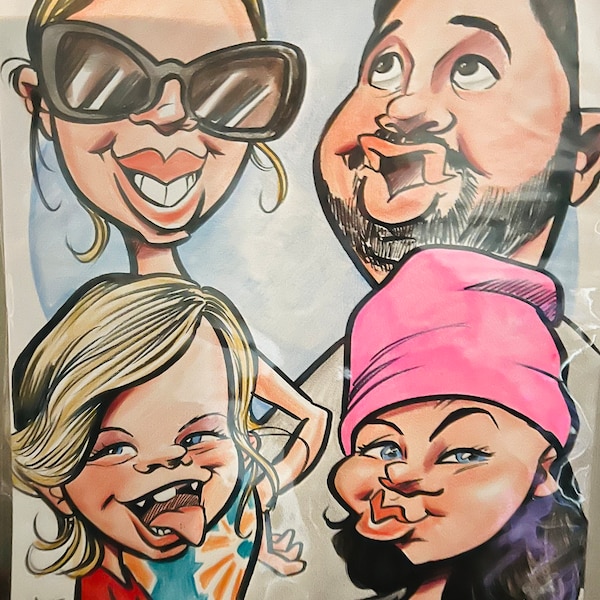 4 Faces Color Caricature Portrait - Etsy