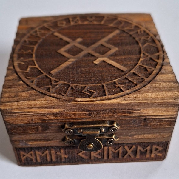 Viking Box Engraved With the Vegvisir Surrounded by the Futhark Runes ...