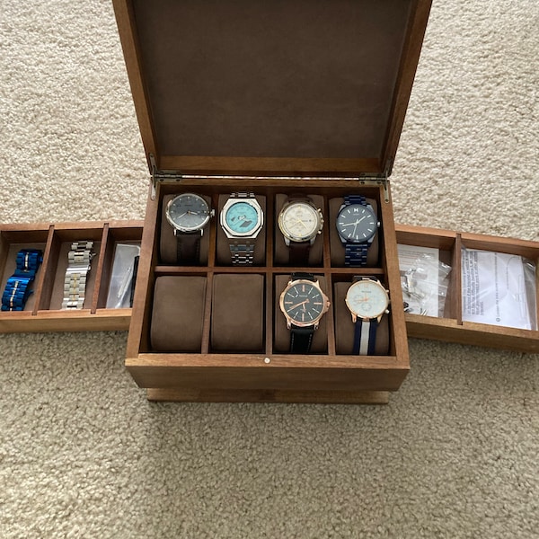 Personalized Watch Box for Men, 8 Divider Slots Engraved Wooden Jewelry ...