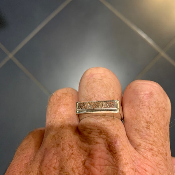 Muonionalusta Meteorite Ring in Sterling Silver | Widmanstatten | Iron ...