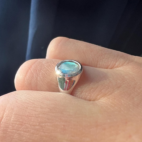Labradorite Signet Ring, Labradorite Gold Ring in 18k Gold Vermeil ...