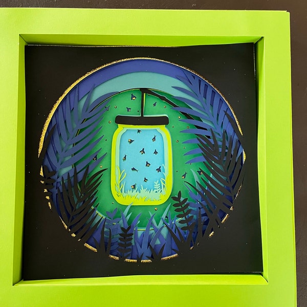 3D Fireflies in Mason Jar Shadow Box, Spring Shadow Box, Nature SVG ...