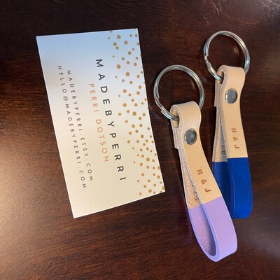 Custom Cobalt Blue Leather Keychain, Custom Keychain, Personalized ...