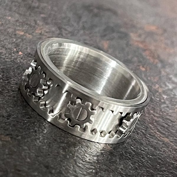 Silver Gear Spinner Ring - Stainless Steel Men's Gear Ring, Gearhead ...