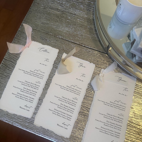 Handmade Wedding Menu With Place Card (sold in Sets of 10) - Frayed ...