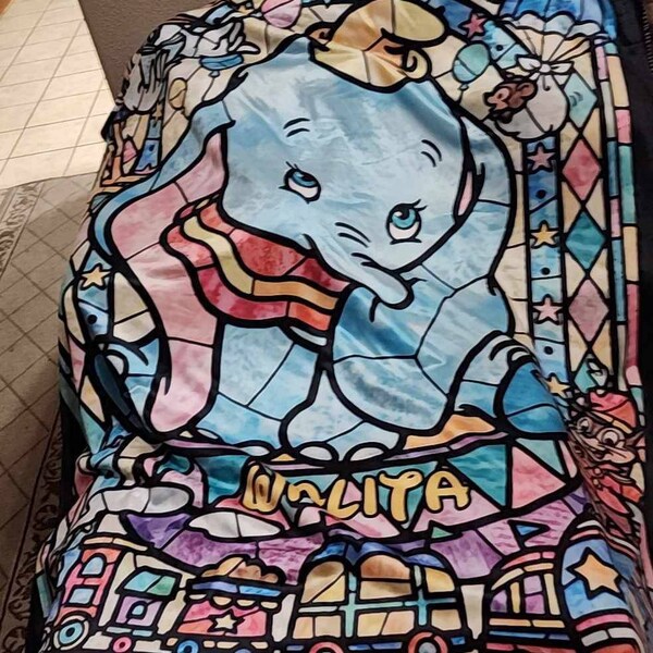 Custom Name Disney Dumbo Blanket, Baby Dumbo Glass Stained Fleece Mink ...