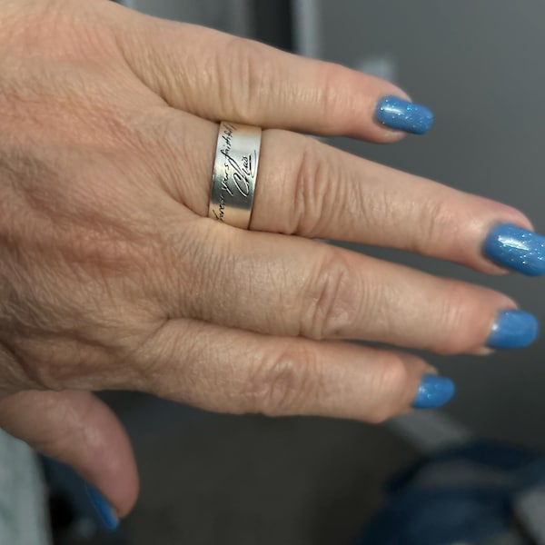 Custom Handwriting Ring • Wide Handwriting Band in Sterling Silver ...