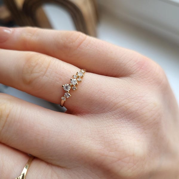 Tiny Heart Ring, Small Diamond Ring Women, Solid Gold Pinky Ring, 14k ...