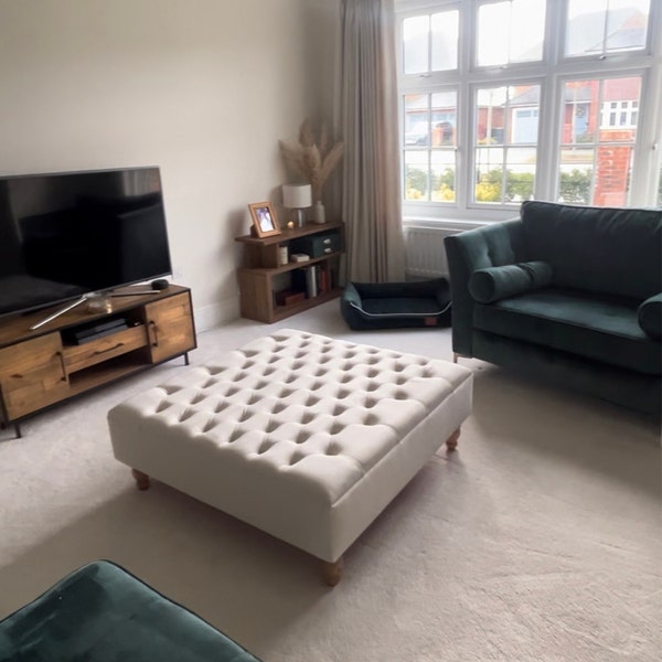 Chesterfield Double Top Coffee Table & Footstool Deep Buttons Made by ...