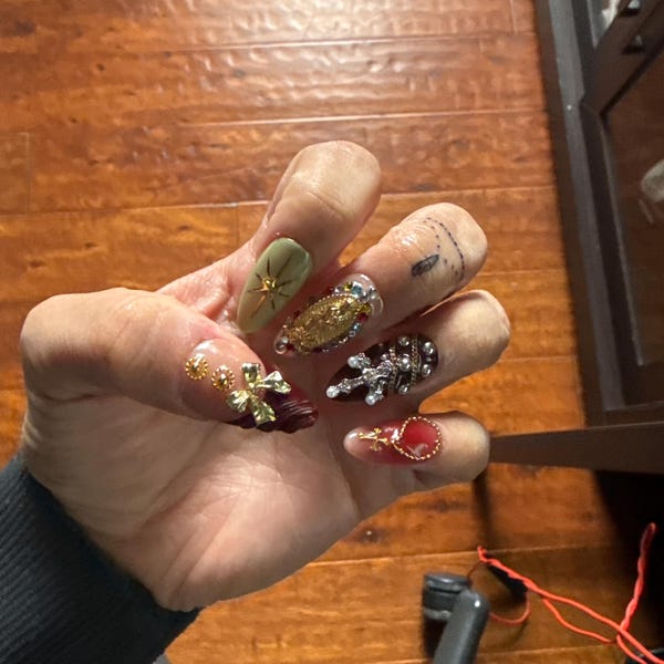 Red & Gold Renaissance Long Stiletto Press on Nails, Unique Design ...