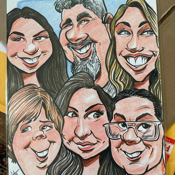 6 Faces Color Caricature Portrait - Etsy